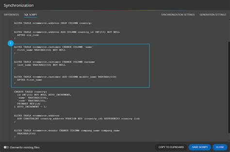 generating alter scripts for mysql in luna modeler