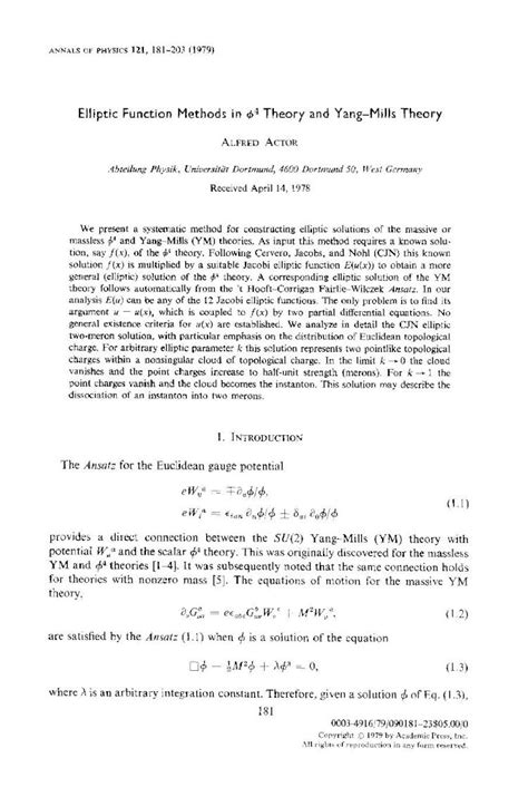 Pdf Elliptic Function Methods In φ4 Theory And Yang Mills Theory
