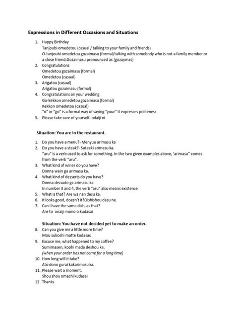 C Expressions In Different Occasions And Situations Pdf