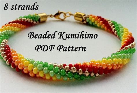 8 Strands Beaded Kumihimo Pdf Pattern Tutorial Spiral Bracelet Etsy