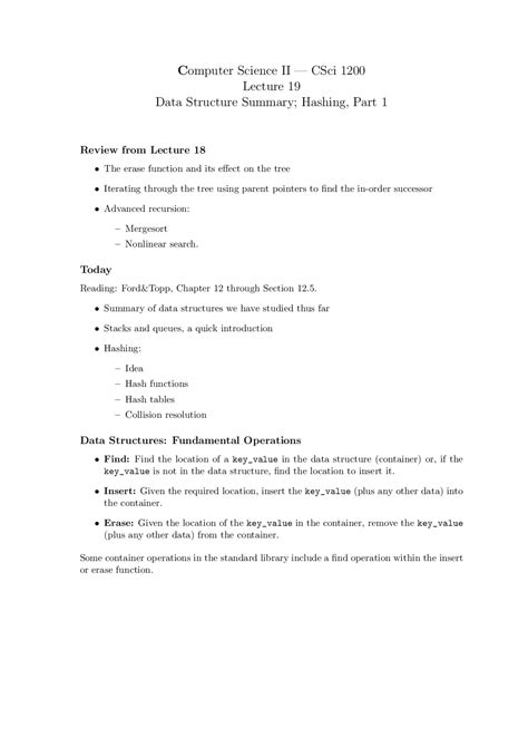 Review Notes On Data Structures Csci 1200 Docsity