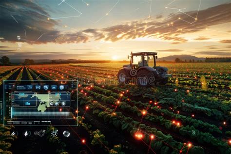 High Tech Smart Farm With Iot Devices Monitoring Crop Health Detailed Displays Showing Real