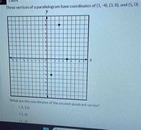 Three Vertices Of A Parallelogram Have Coordinates Of 1 4 3 8 And 5 0 What Are T