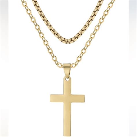 Accessories Stainless Steel Cross Necklace Layered Box Chain And