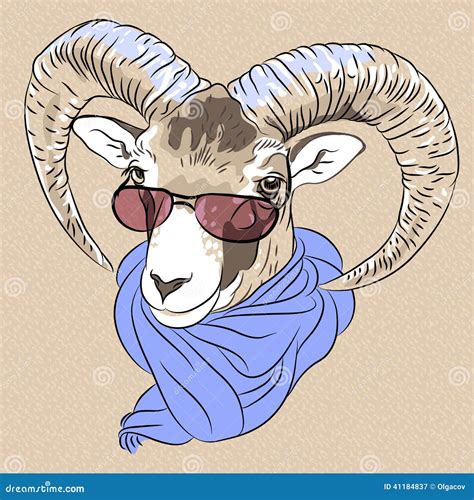 Vector Closeup Portrait Of Funny Alpine Ibex Stock Vector