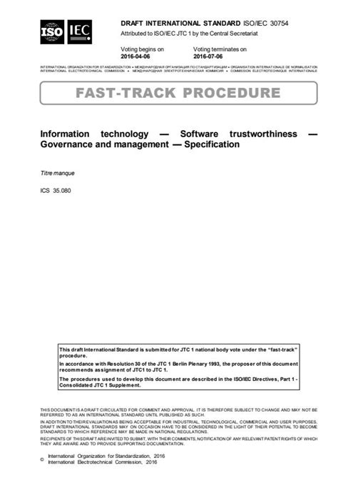 ISO IEC DIS Information Technology Software Trustworthiness Governance And Management