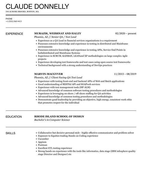 QA Test Lead Resume Samples Velvet Jobs