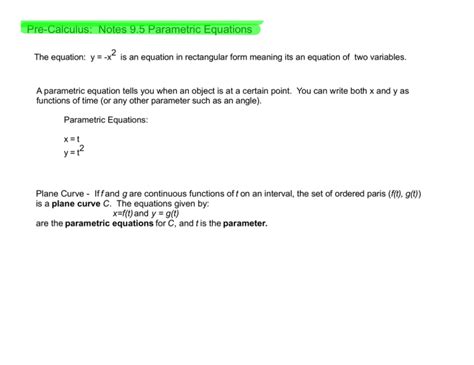 Parametric Equations Pre Calculus Notes
