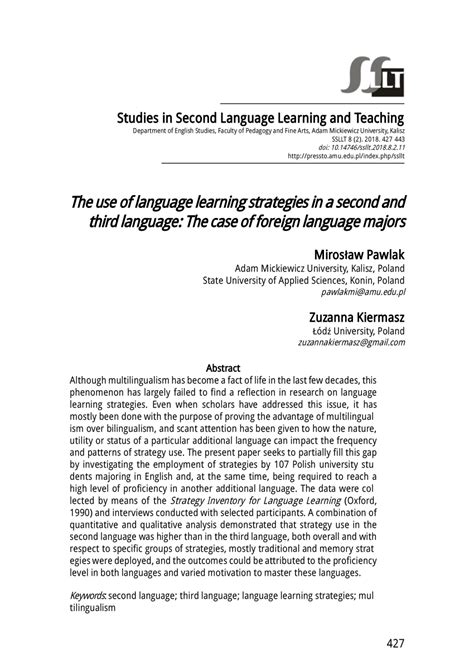 Pdf The Use Of Language Learning Strategies In A Second And Third Language The Case Of