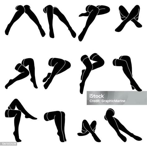 여성 스타킹 실루엣 심플한 미니멀 한 벡터 아이콘 여성 다리 세트 실루엣 매력적인 발 벡터 일러스트 흰색 배경에 격리 된 여성 다리 벡터 다리 신체 부분에 대한 스톡 벡터