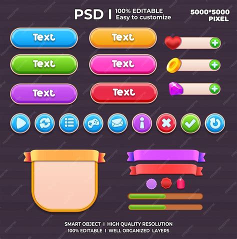 Premium Psd Game Ui Kit Game Elements Game Ui Button Casual Game Ui Kit Game Graphics