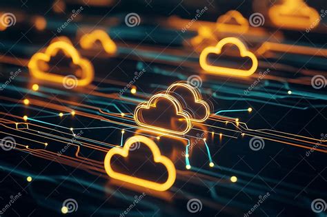 This Artwork Illustrates A Dynamic Cloud Computing Environment With Glowing Clouds And