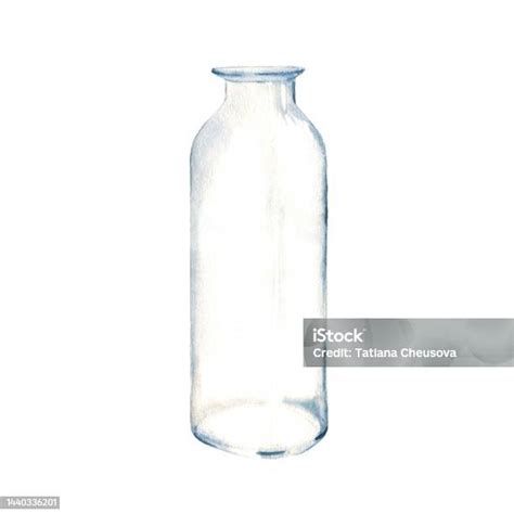 투명 유리 병 꽃병 항아리 흰색 배경에 손으로 그린 수채화 그림 건강한 식생활에 대한 스톡 벡터 아트 및 기타 이미지 건강한 식생활 그래픽 프린트 그리기 Istock