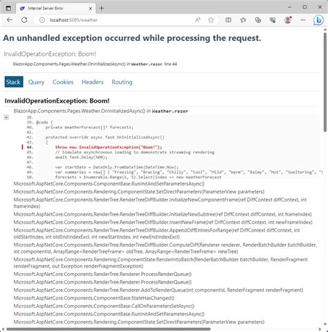 Developer Exception Page Renders As Plain Text In Blazor Web App When