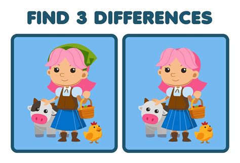 Lernspiel für Kinder Finden Sie drei Unterschiede zwischen zwei