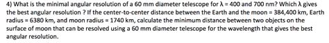 Solved 4 What Is The Minimal Angular Resolution Of A 60 Mm Chegg Com