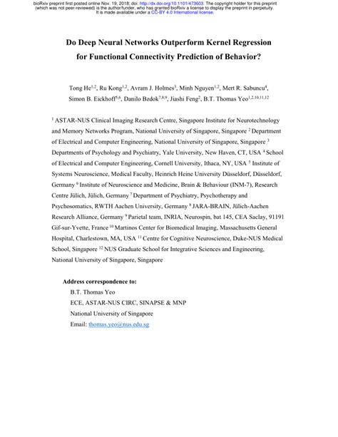 Pdf Do Deep Neural Networks Outperform Kernel Regression For Functional Connectivity