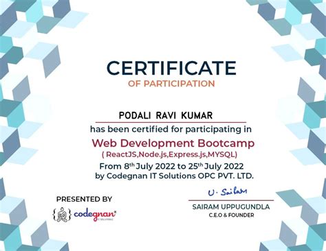 Podali Ravi Kumar On Linkedin Improvement Codegnan Cirtifaction