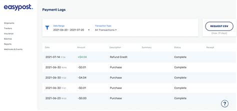 Payment Log CSV Report EasyPost Support