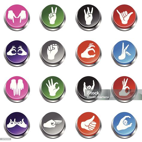 Gangs Hand Sign Icons 3d Push Button Series Stock Illustration