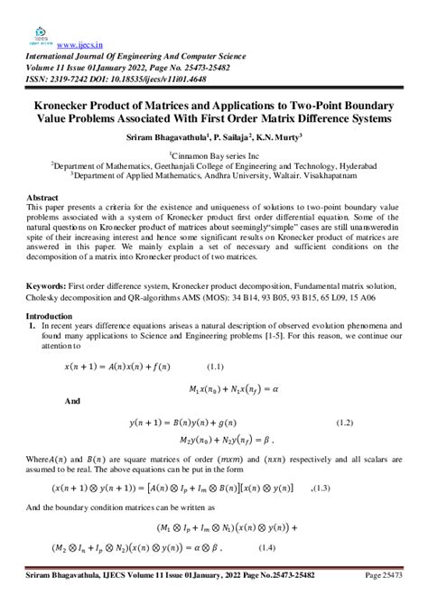 Pdf Kronecker Product Of Matrices And Applications To Two Point Boundary Value Problems
