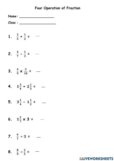 Fraction Operations Practice Worksheet Answer Key Included Worksheets Library