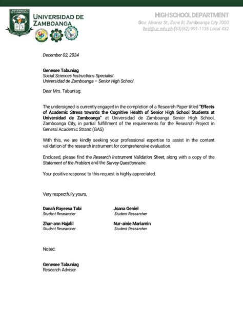 Letter For Content Validation Pdf