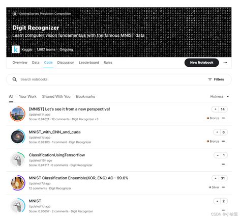 Kaggle入门预测赛，手写数字识别digit Recognizer，使用kaggle Kernel作答，f098kaggle Code