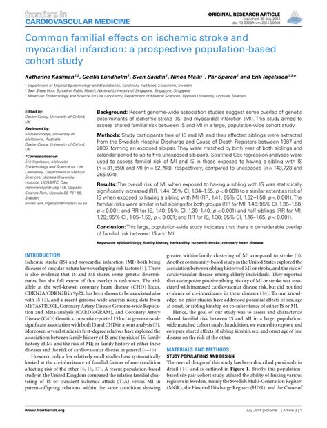 Pdf Common Familial Effects On Ischemic Stroke And Myocardial