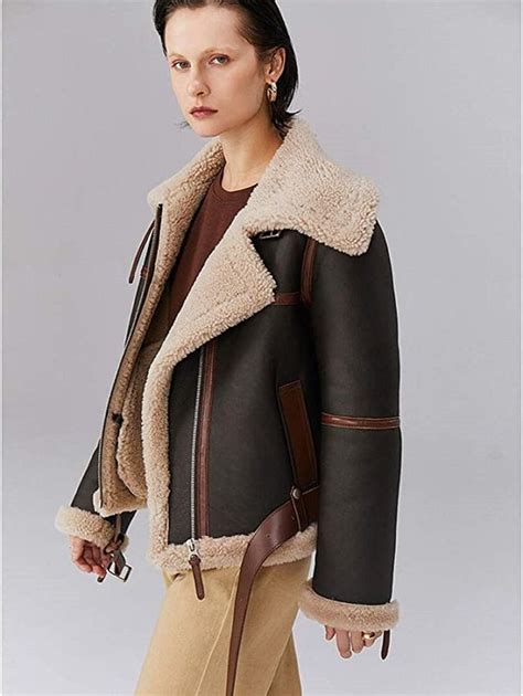 Raf Sheepskin Shearling Coat Women B3 Bomber Jacket Women Fur Coat
