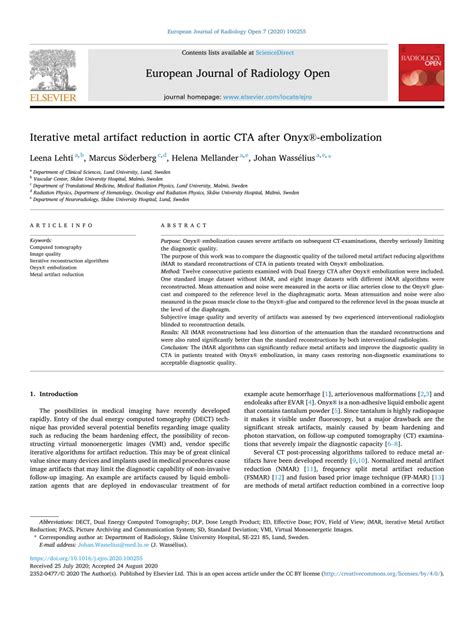 Pdf Iterative Metal Artifact Reduction In Aortic Cta After Onyx® Embolization