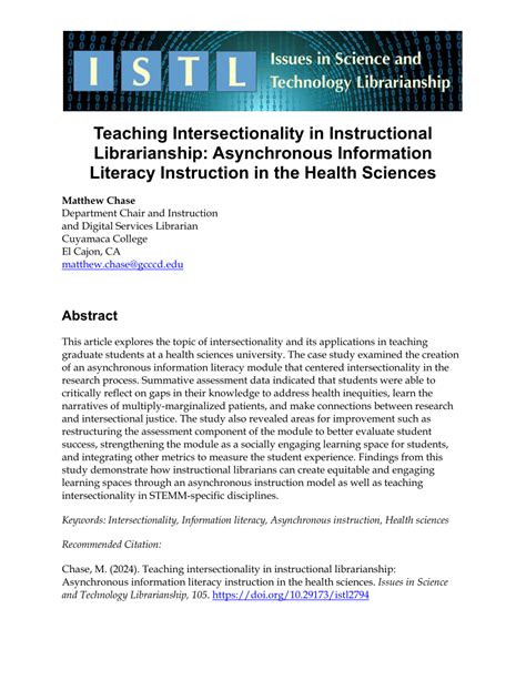 Pdf Teaching Intersectionality In Instructional Librarianship