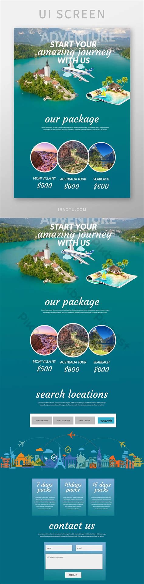 우아한 여행 웹 사이트 Psd 템플릿 방문 페이지 디자인 유저인터페이스 Png Psd 무료 다운로드 Pikbest