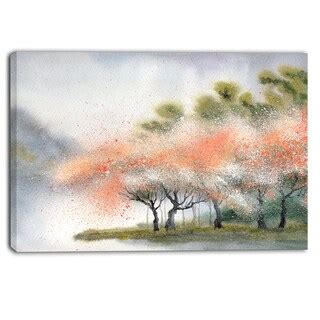 Designart Trees With Flowers Near River Landscape Canvas Print