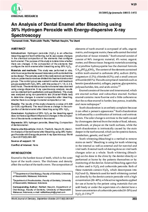 Pdf An Analysis Of Dental Enamel After Bleaching Using 35 Hydrogen Peroxide With Energy