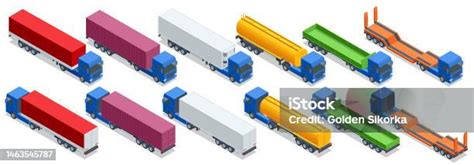 컨테이너가 있는 아이소머릭 트럭 트레일러 물품 운송용 자동차 흰색으로 분리된 화물 배달 차량 템플릿입니다 화물 트럭 운송 상업 운송 고속도로에 대한 스톡 벡터 아트 및 기타