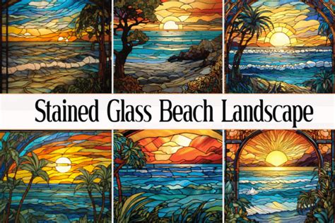 Stained Glass Beach Landscape Graphic By Printable Design · Creative