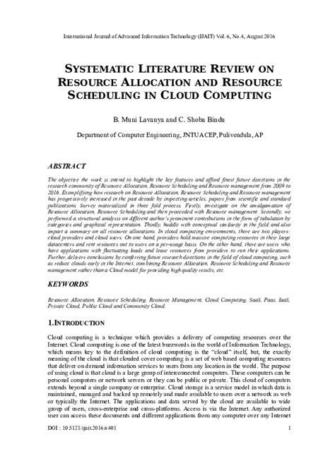 Doc Systematic Literature Review On Resource Allocation And Resource Scheduling In Cloud Computing