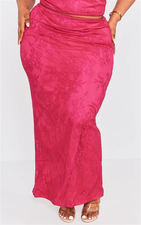 Plus Hot Pink Lace Maxi Skirt Plus Size Prettylittlething Uae