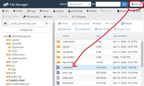 Find Your Sites Hidden Htaccess File In CPanel In2wp
