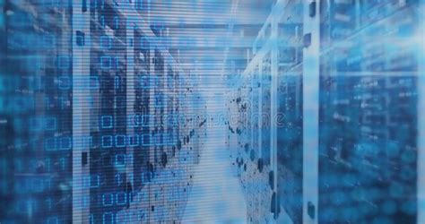 Animation Of Binary Code Overlaying Futuristic Server Racks In Data