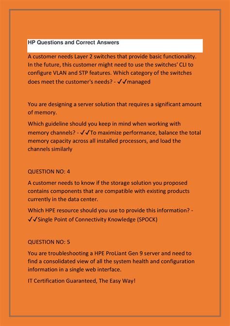 Hpe Server And Networking Solutions Questions And Answers Exercises Information And