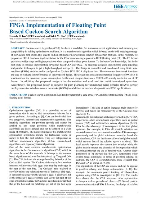 Pdf Fpga Implementation Of Floating Point Based Cuckoo Search Algorithm
