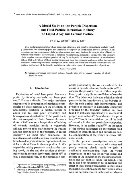 Pdf A Model Study On The Particle Dispersion And Fluid Particle