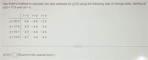 solved use euler s method to calculate the best estimate for