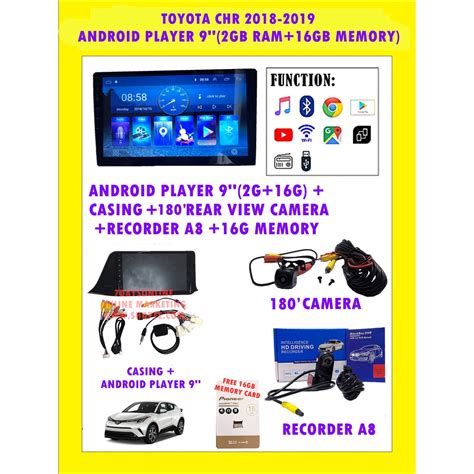 Toyota Chr 2018 2019 9 Android Player 16gb 2ram Casing 180 Rear View Camera Recorder