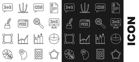 세트 라인 기하학적 그림 구 계산기 그래프 일정 차트 다이어그램 계산기가있는 태블릿 오타곤 프리즘 칠판 및 종이 클립 아이콘 벡터 0명에 대한 스톡 벡터 아트 및 기타