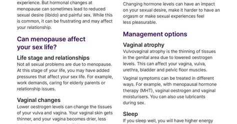 Menopause And Sex Fact Sheet Jean Hailes