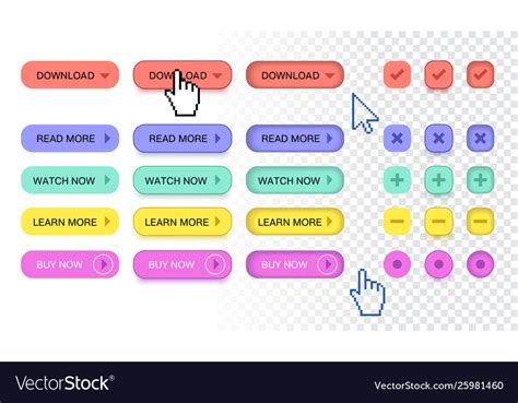 Set Modern Trendy Buttons Flat Style Royalty Free Vector