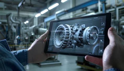 Factory Digitalization Two Industrial Engineers Use Tablet Computer Visualize 3d Model Of